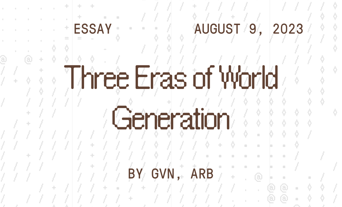 Three Eras of World Generation: Worldbuilding, Worlding, World-Weaving
